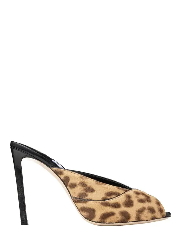 JIMMY CHOO Brigitte 100 Leopard Print Mules - Neutral