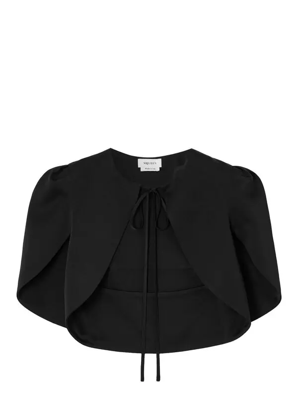 Alexander McQueen Cropped Cape-effect Satin-crepe Jacket - Black