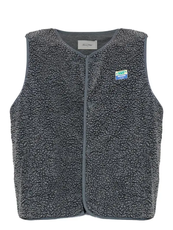 American Vintage Faux Fur Vest With Logo Patch - Grey