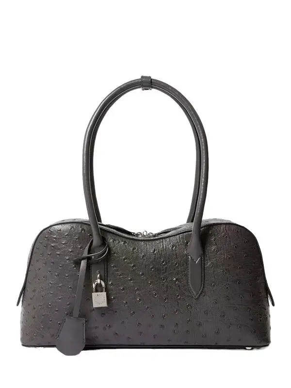 Stella McCartney Ryder Ostrich-effect Padlock Shoulder Bag - Grey
