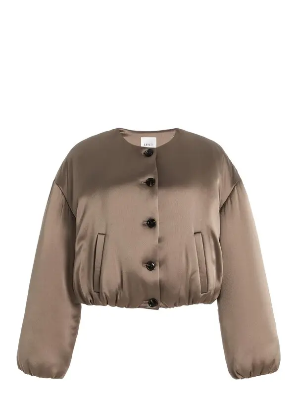 LESET Barb Satin Bomber Jacket - Taupe
