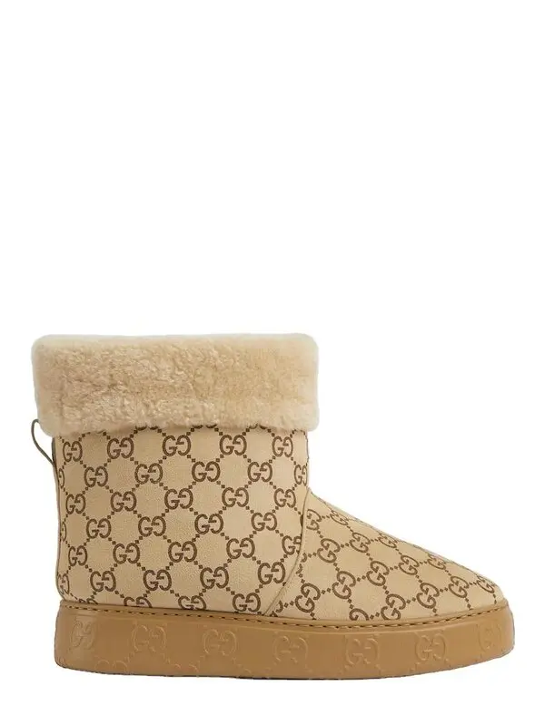 Gucci Gg Suede Boots With Merino Wool Lining - Beige