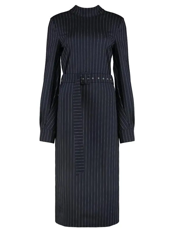 LES FILLES D'EVA Pinstripe Virgin Wool Midi Dress - Blue