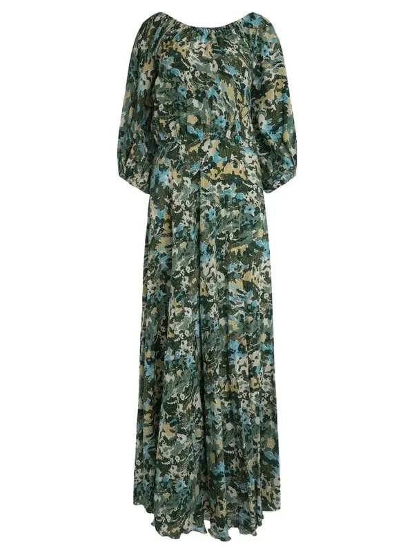 MARINELLA PICCINNO Sara Floral Print Silk Dress - Green
