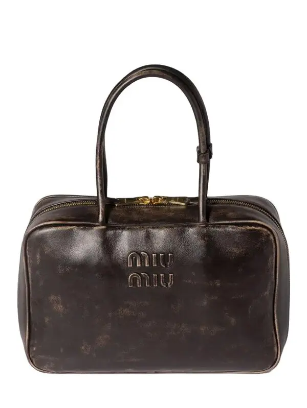Miu Miu Beau Vintage-effect Nappa Leather Bag - Brown