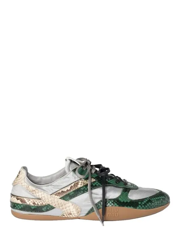 Miu Miu Gymnasium Technical Fabric And Python-print Ayers Leather Sneakers - Green