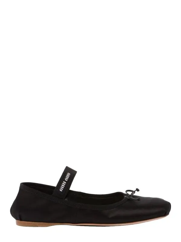 Miu Miu Satin Ballerina Flats With Elastic Band - Black