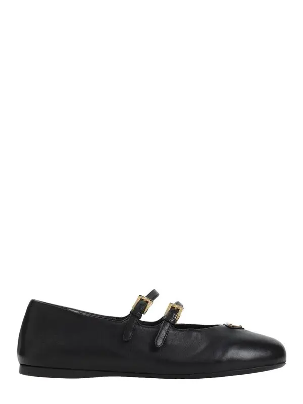 Prada Double-buckle Leather Ballerinas - Black