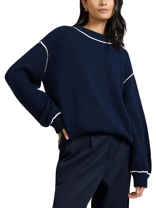 Onia Cotton Oversized Mock Neck Sweater - Noir Navy/white