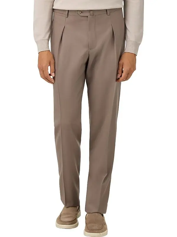 Boggi Milano Regular Fit Flannel Trousers - Beige