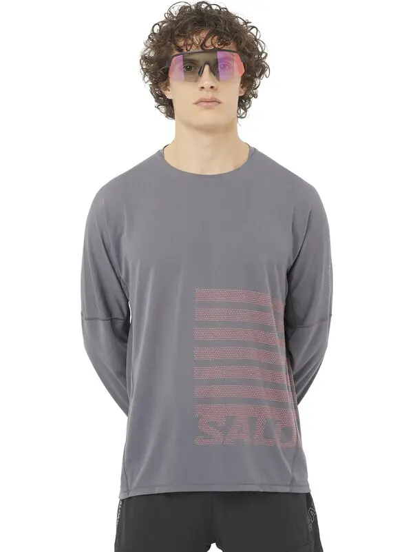 SALOMON Sense Aero Graphic Long-sleeve Tee - Castelrock/neon Flame