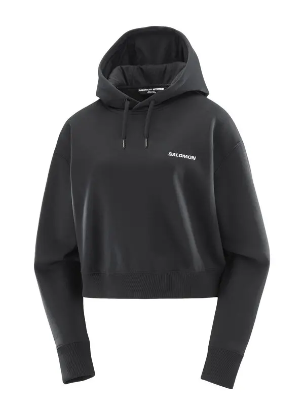 SALOMON Logo Cropped Hoodie - Deep Black