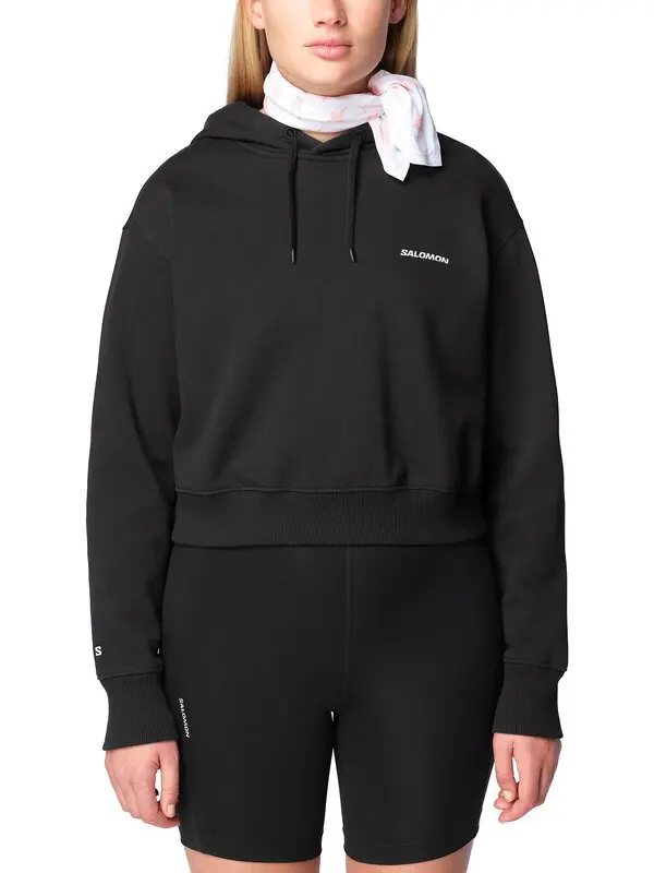 SALOMON Cropped Logo Hoodie - Deep Black