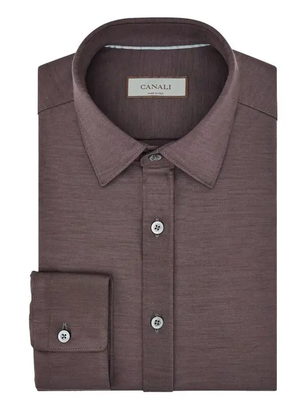 Canali Impeccabile Casual Regular Fit Shirt In Mauve Wool Jersey - Brown