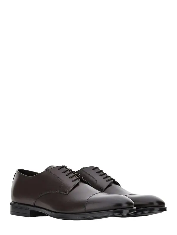 Canali Calfskin Derby With Toe Cap - Brown