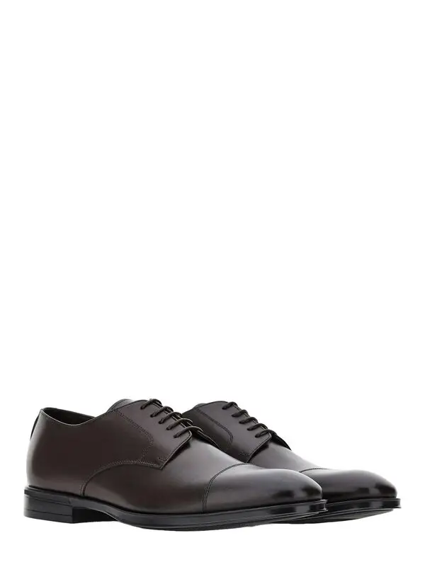 Canali Calfskin Derby With Toe Cap - Brown