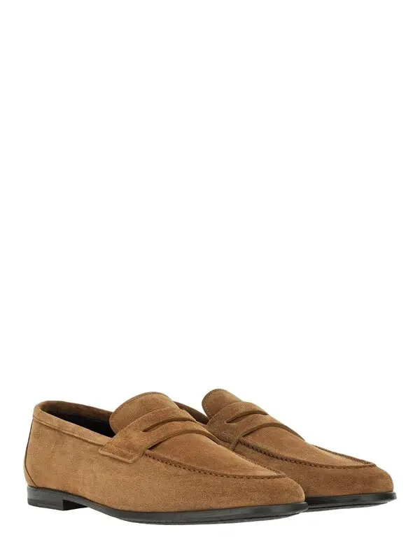 Canali Cigar Suede Penny Loafer - Brown