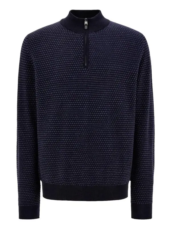 Canali Jacquard Wool Mock Neck Sweater - Blue