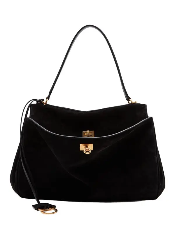 Balenciaga Rodeo Medium Waxed Suede Top Handle Bag - Black