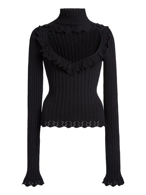 Balenciaga Rib Knit Heart Cutout Turtleneck Sweater - Black