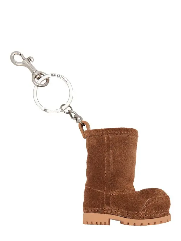 Balenciaga Mini Alaska Boot Suede Keyring - Brown