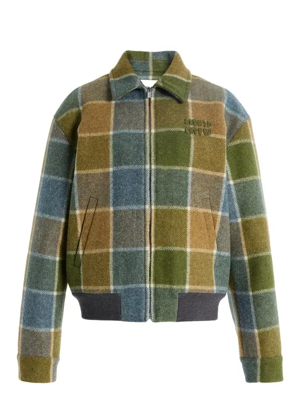 Miu Miu Checked Wool Blouson Jacket - Green
