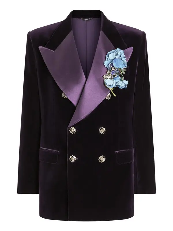 Dolce & Gabbana Double-breasted Sicilia Velvet Jacket - Blue