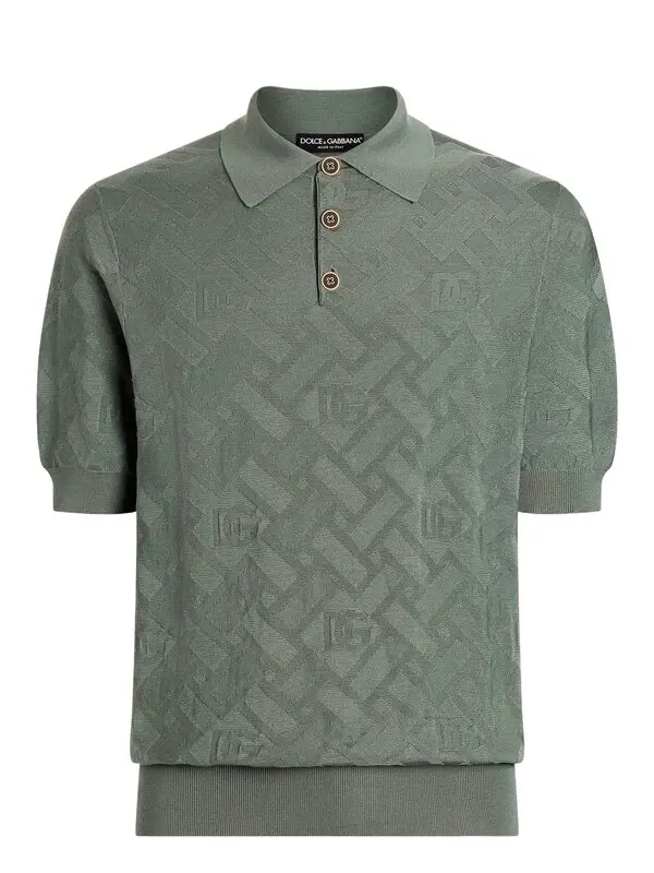 Dolce & Gabbana Micro-dot Stitch Silk Polo Shirt - Grey