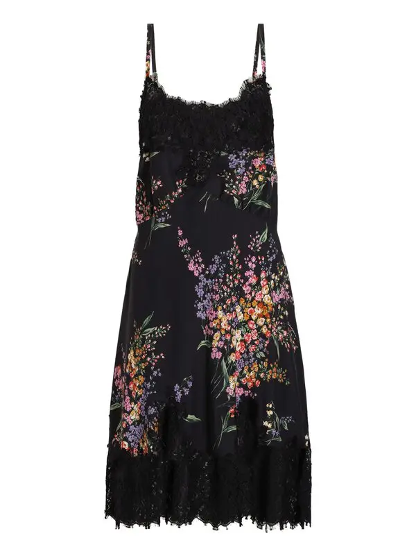 Dolce & Gabbana Flower Bouquets-print Habotai Slip Dress - Multicolor