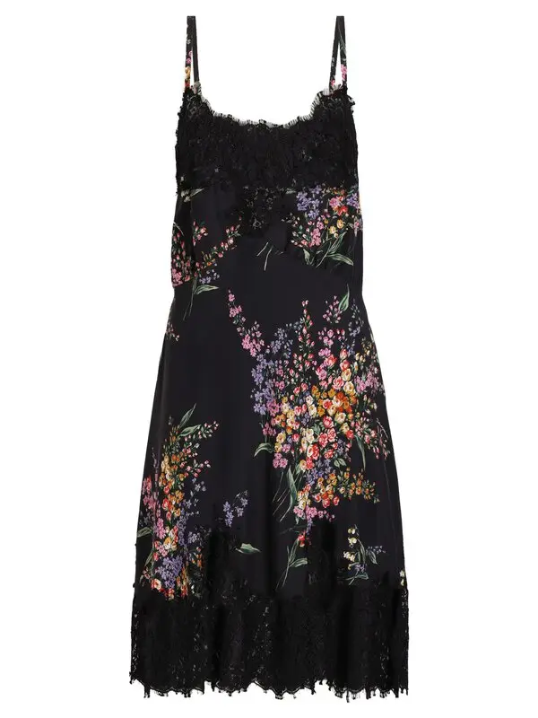 Dolce & Gabbana Flower Bouquets-print Habotai Slip Dress - Multicolor