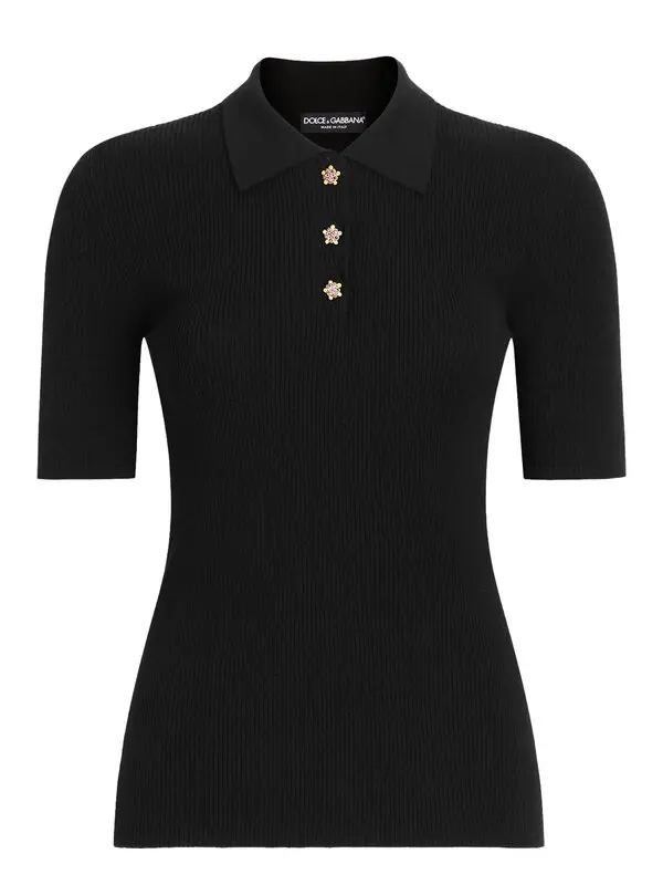 Dolce & Gabbana Ribbed Polo Sweater - Black