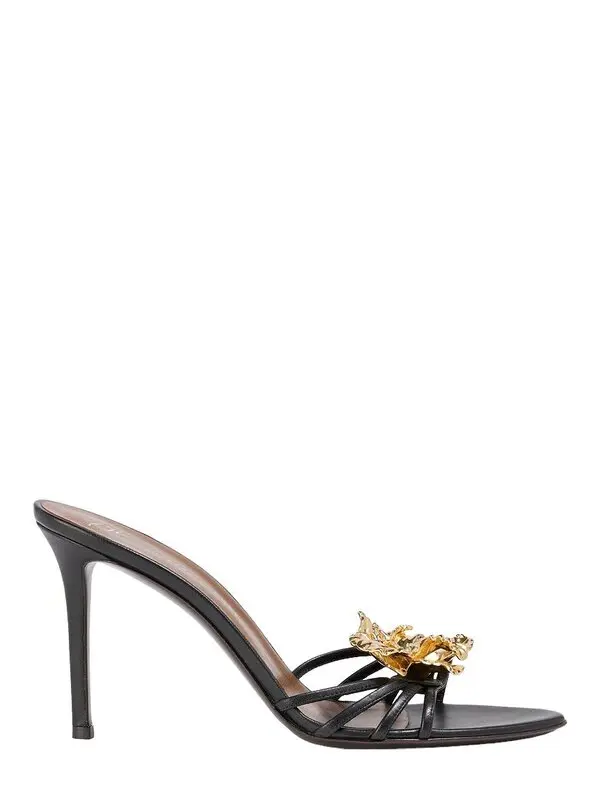 GIUSEPPE ZANOTTI Orchid Floral-appliquéd Leather Mules - Black