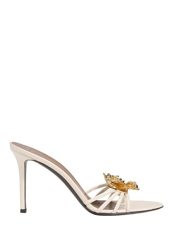 GIUSEPPE ZANOTTI Orchid Floral-appliquéd Leather Mules - Ecru