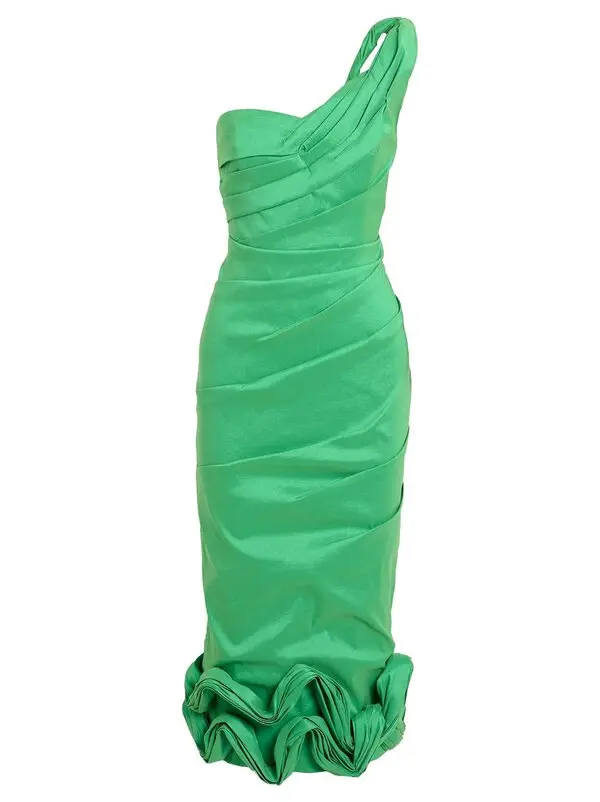 Rachel Gilbert One-shoulder Shantung Midi Dress - Green