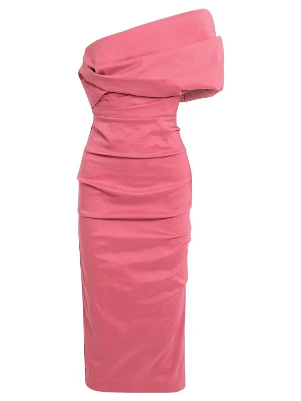 Rachel Gilbert Kat One-shoulder Draped Shantung Midi Dress - Bubblegum