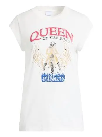 Pinko Printed Denim T-shirt With Metallic Trim - Off White