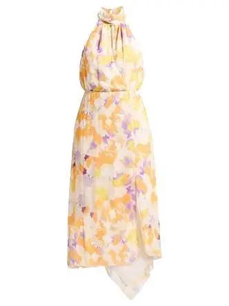 Patrizia Pepe Midi Floral-print Halterneck Dress - Orange