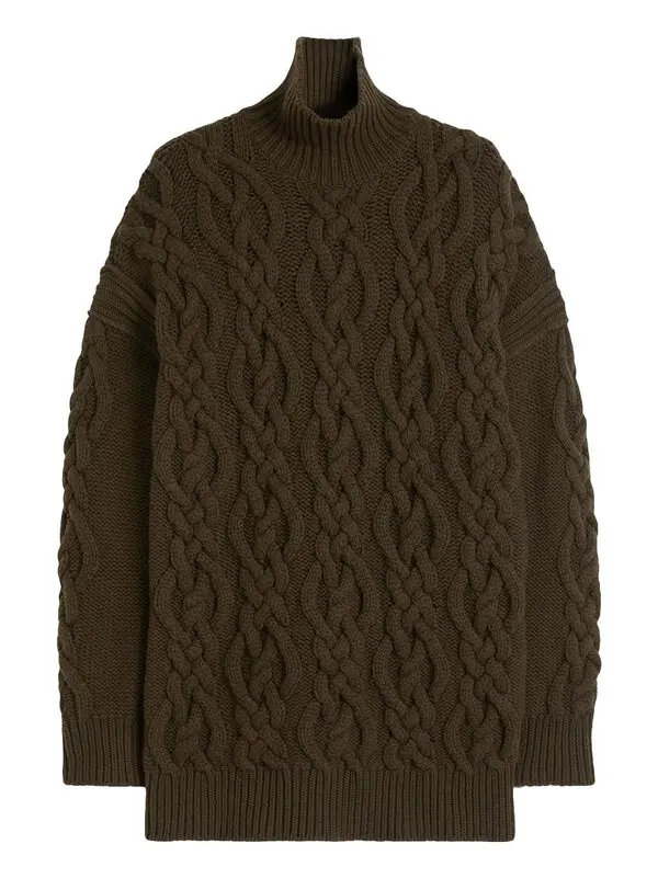 Max Mara Cable-knit Turtleneck Mini Sweater Dress - Moss Green