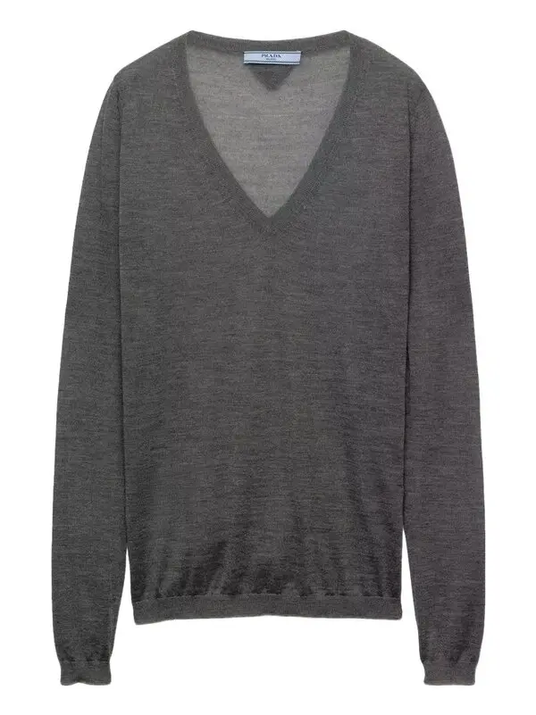 Prada Long-sleeve V-neck Sweater - Grey