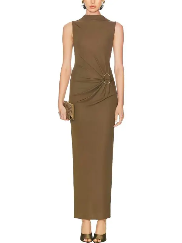 Roland Mouret Mock-neck Ring-detail Maxi Dress - Brown