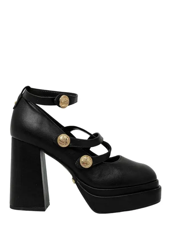 BUFFALO 110mm May Mary Platform Strap Pumps - Black