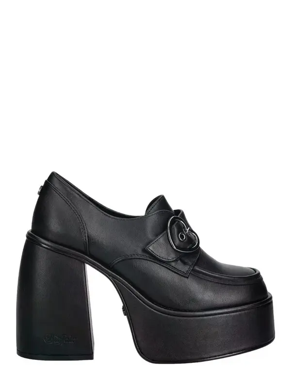 BUFFALO 125mm Heart Buckle Platform Pumps - Black