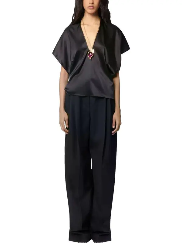Nina Ricci V-neck Satin-silk Top - Black