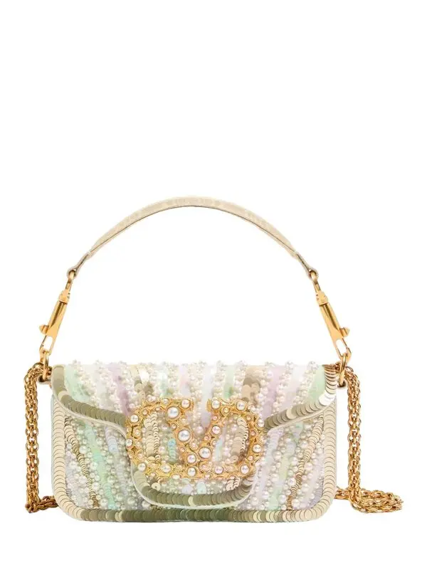 Valentino Garavani Locò Small Embroidered Shoulder Bag - Neutrals