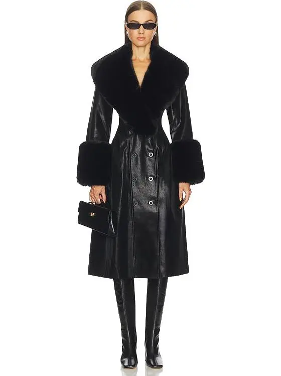 LOBA Juliette Faux Leather Coat - Black