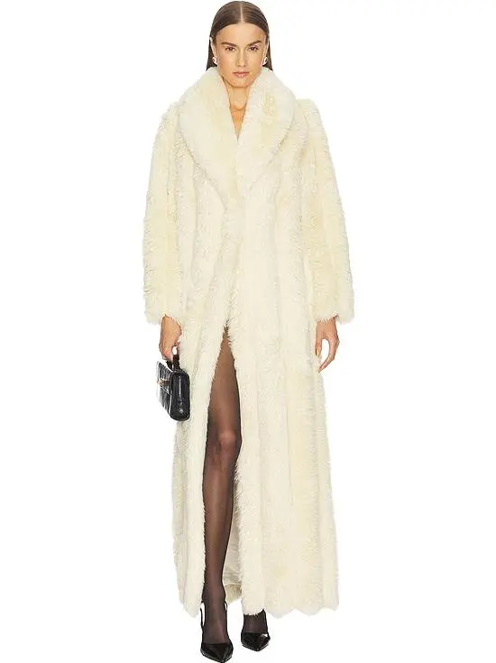 LOBA Luciana Faux Fur Maxi Coat - Cream