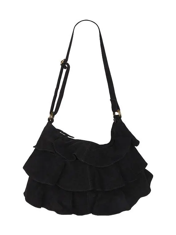 Free People Rae Ruffle Shoulder Bag - Black