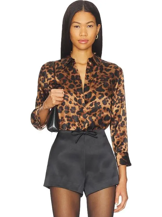 L'Agence Dani 3/4 Sleeve Blouse - Brown Multi Amur Leopard