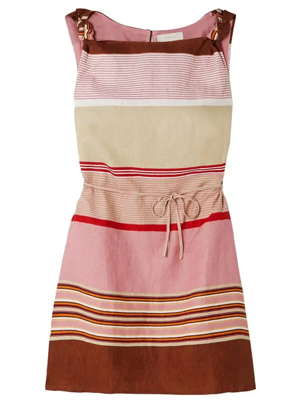 Faithfull The Brand Flor Belted Striped Linen Mini Dress - Multi