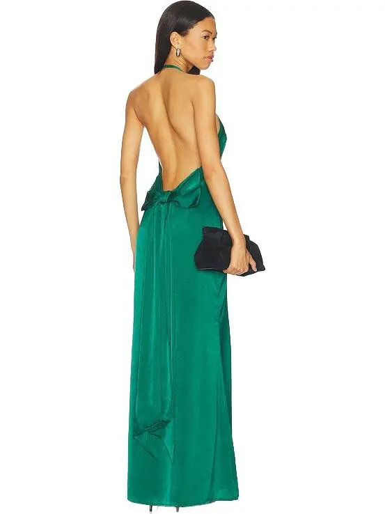 MORE TO COME Piper Bow Back Gown - Emerald Green
